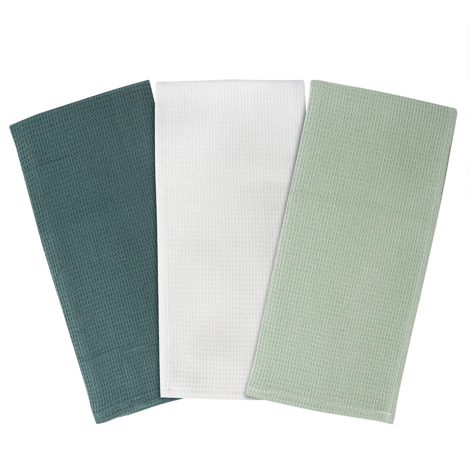 Jennice House Dish Cloths Dish Towels Set, Cotton Waffle Weave Kitchen Towels, Ultra Soft Absorbent Hand Towels in Large Size, Set of 3 (Green Set)