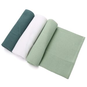 Jennice House Dish Cloths Dish Towels Set, Cotton Waffle Weave Kitchen Towels, Ultra Soft Absorbent Hand Towels in Large Size, Set of 3 (Green Set)