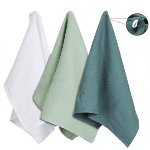 Jennice House Dish Cloths Dish Towels Set, Cotton Waffle Weave Kitchen Towels, Ultra Soft Absorbent Hand Towels in Large Size, Set of 3 (Green Set)