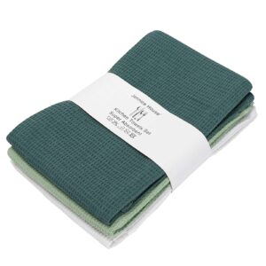 Jennice House Dish Cloths Dish Towels Set, Cotton Waffle Weave Kitchen Towels, Ultra Soft Absorbent Hand Towels in Large Size, Set of 3 (Green Set)