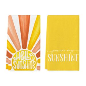 artoid mode red yellow hello sunshine summer kitchen towels dish towels, 18x26 inch seasonal decoration hand towels set of 2