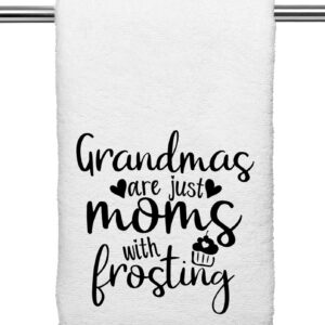 Mother's Day Gifts | Home Decor Decorative Kitchen and Bath Hand Towel | Farmhouse Grandmas Are Just Moms With Frosting | Spring Summer Garden Themed | White Towel Home Decorations | Nana Gift Present