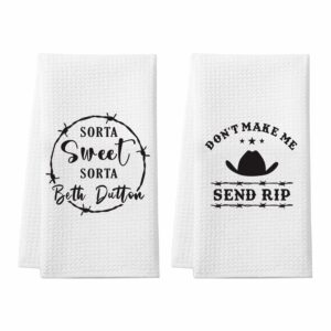 homythe yellowstone merchandise, sorta sweet sorta beth dutton tv show gifts, 2 pack yellowstone kitchen towels, absorbent waffle weave dish towel, don't make me send rip novelty hand towel gifts