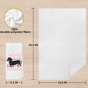 kunlisa Dachshund Themed Kitchen Dish Towels Set of 4, 16 x 24 Inches, White, Polyester