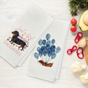 kunlisa Dachshund Themed Kitchen Dish Towels Set of 4, 16 x 24 Inches, White, Polyester