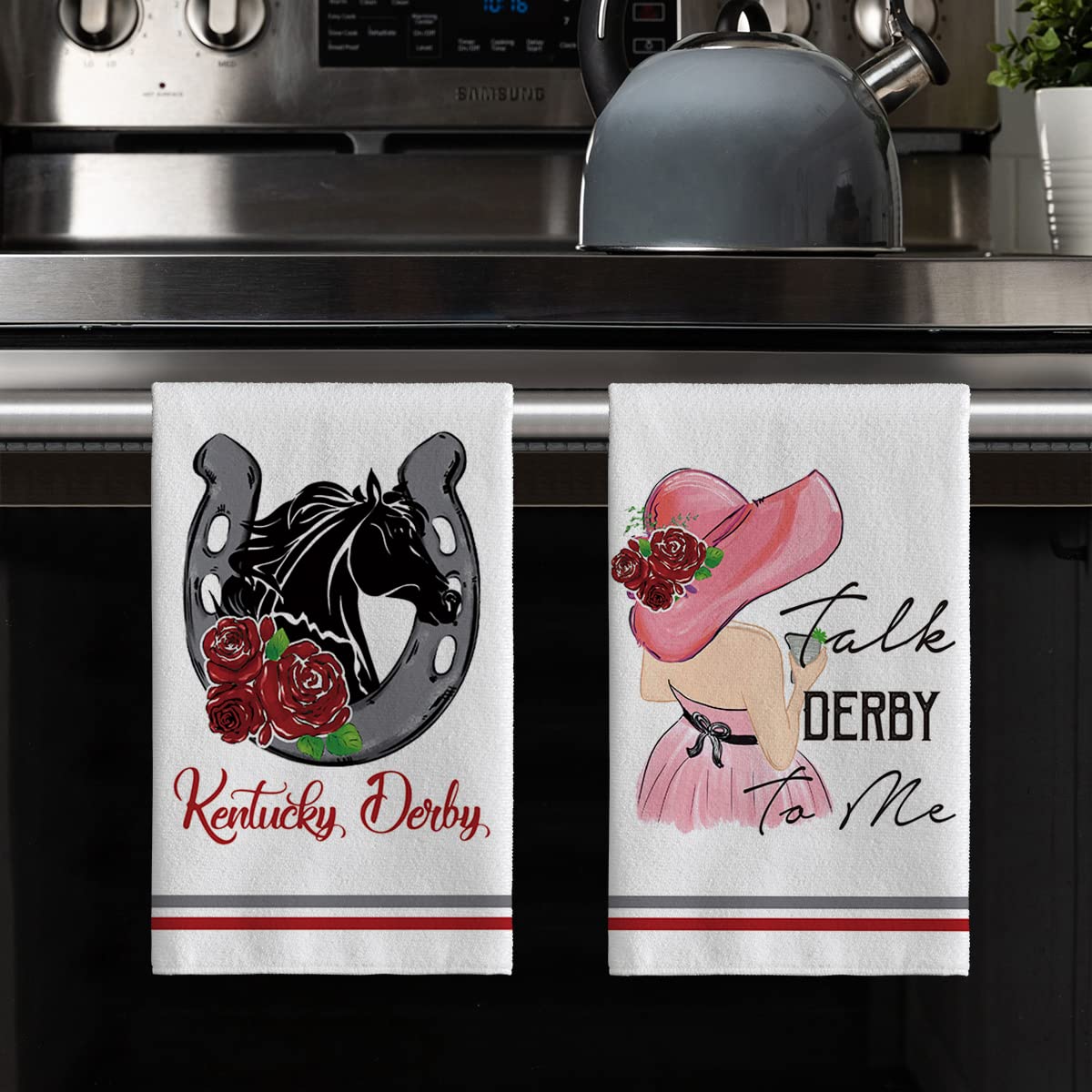 Artoid Mode Rose Lady Talk Derby to Me Kentucky Home Kitchen Dish Towels, 18 x 26 Inch Ultra Absorbent Coffee Tea Bar Hand Towels Bathroom Gift for Cooking Baking Set of 2