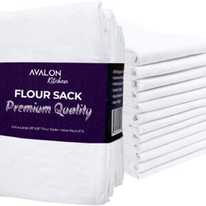 Avalon Flour Sack Towels Pack of 15 Size 28x28 Inches – 100% Ring Spun Cotton, Highly Absorbent Dish Towels for Drying Dishes, Durable Tea Towels for Kitchen, Multipurpose Flour Sack Dish Towels