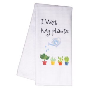 i wet my plants towel - plant lover gifts, funny gardening gift, joke gift for gardener women men, kitchen waffle towel housewarming gift, funny hand towel tea towels for mom nana