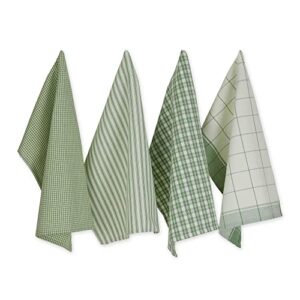 dii everyday kitchen, urban stripe & basic dishtowels, 18x28, sage, 4 piece