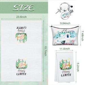 6 Pcs Camping Kitchen Towels Camping Accessories Set Funny Dish Towels, Camper Keychain, Camper Makeup Bag with Funny Sayings Novelty Gifts for Campers Camping Accessories Christmas Camper Gifts