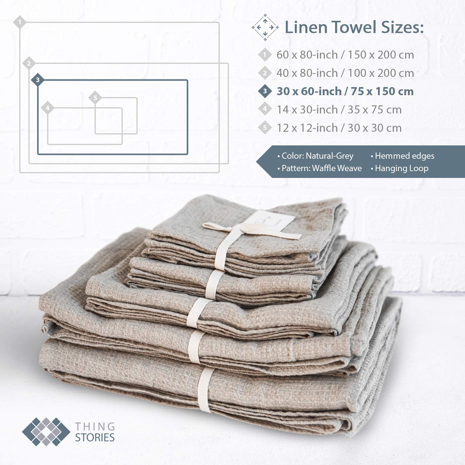 Pure 100% Linen Bath Towel - Stone-Washed 30 x 60 inch Soft Lightweight Travel Towel - Waffle Weave Quick Dry Hair Towel - Natural Flax Thin Towels for Bathroom Gym or Sauna - Sustainable Bath Sheet