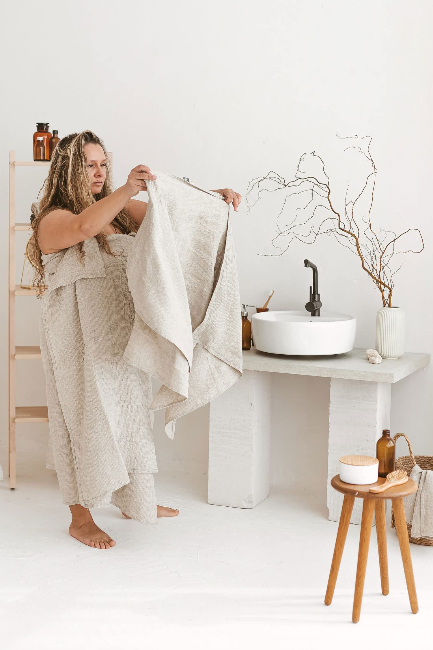 Pure 100% Linen Bath Towel - Stone-Washed 30 x 60 inch Soft Lightweight Travel Towel - Waffle Weave Quick Dry Hair Towel - Natural Flax Thin Towels for Bathroom Gym or Sauna - Sustainable Bath Sheet