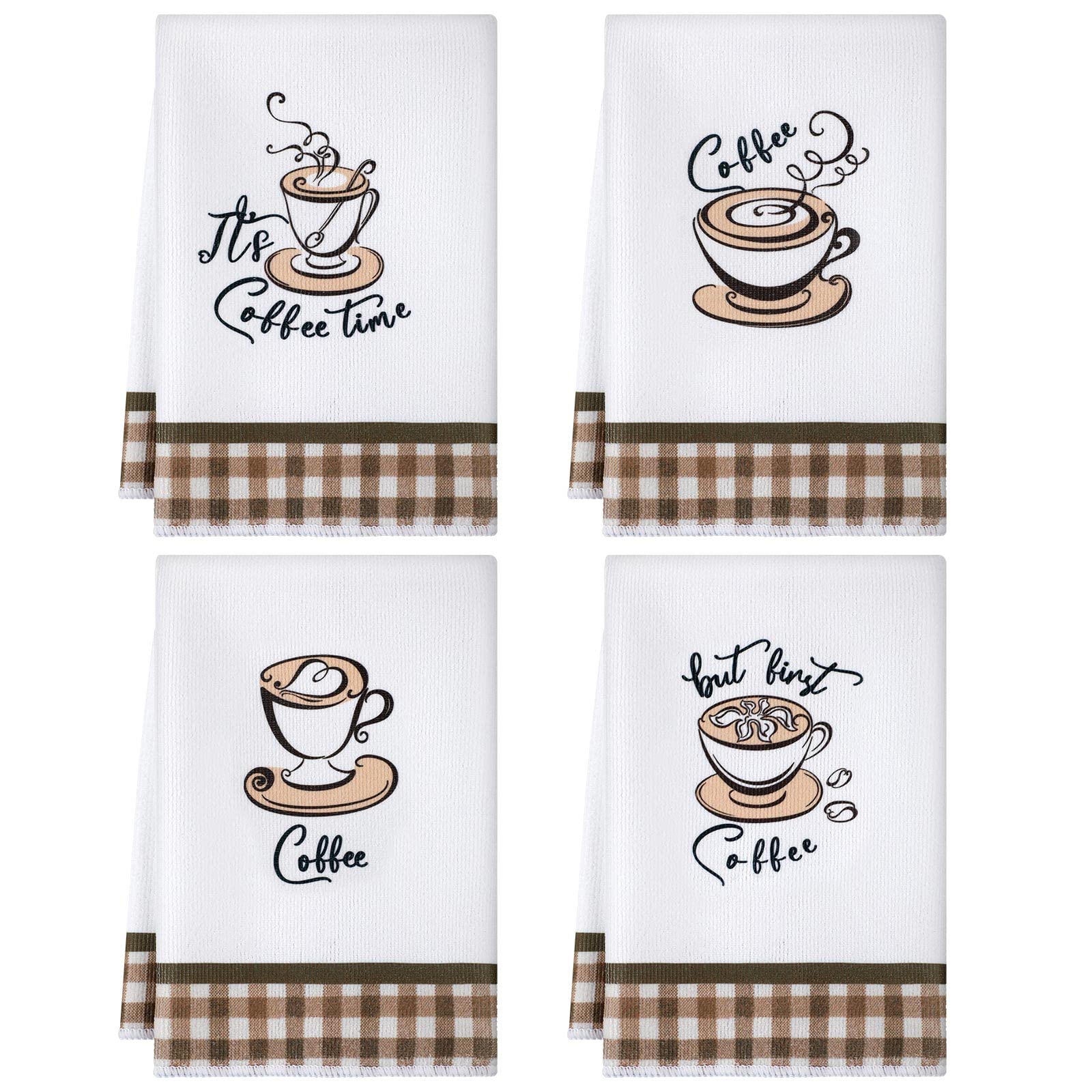 Ferraycle 4 Pieces Kitchen Towels, Coffee Kitchen Hand Towels, Dish Towels, Absorbent Decorative Dish Cloths, for Farmhouse Housewarming (Coffee Style)