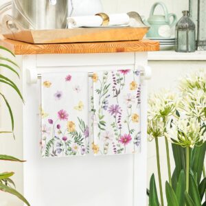 Artoid Mode Pink Yellow Flowers Spring Kitchen Towels Dish Towels, 18x26 Inch Summer Leaves Holiday Decoration Hand Towels Set of 2