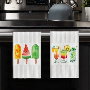 Artoid Mode Stripes Fruit Ice Cream Cocktail Summer Kitchen Towels Dish Towels, 18x26 Inch Seasonal Decoration Hand Towels Set of 2