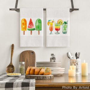 Artoid Mode Stripes Fruit Ice Cream Cocktail Summer Kitchen Towels Dish Towels, 18x26 Inch Seasonal Decoration Hand Towels Set of 2