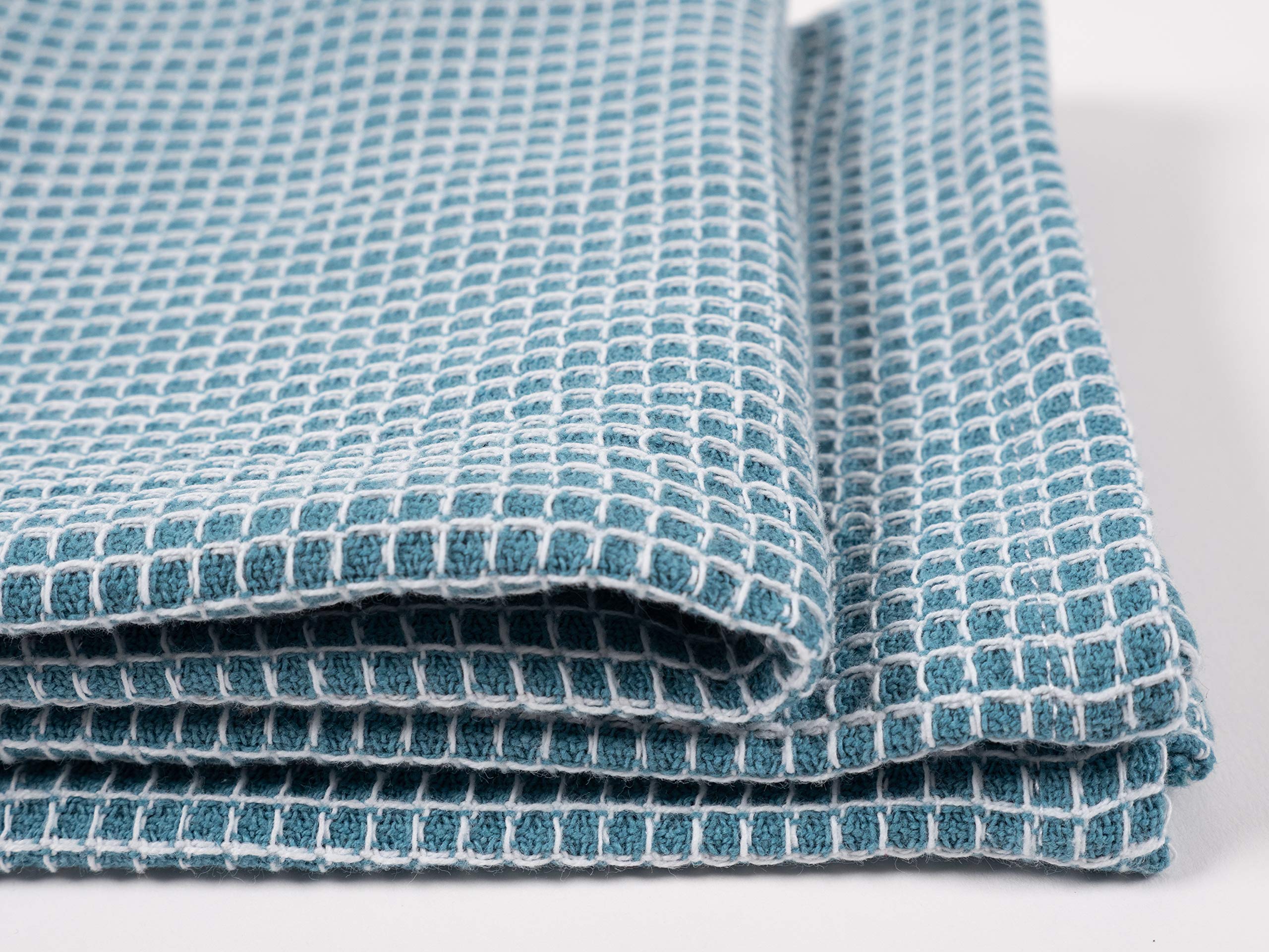 KAF Home Set of 4 Centerband and Waffle Flat Kitchen Towels | 18 x 28 Inch Absorbent, Durable, Soft, and Beautiful Kitchen Towels | Perfect for Messes and Drying Dishes - Teal