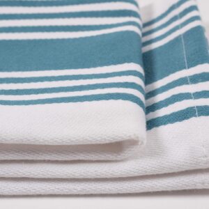 KAF Home Set of 4 Centerband and Waffle Flat Kitchen Towels | 18 x 28 Inch Absorbent, Durable, Soft, and Beautiful Kitchen Towels | Perfect for Messes and Drying Dishes - Teal