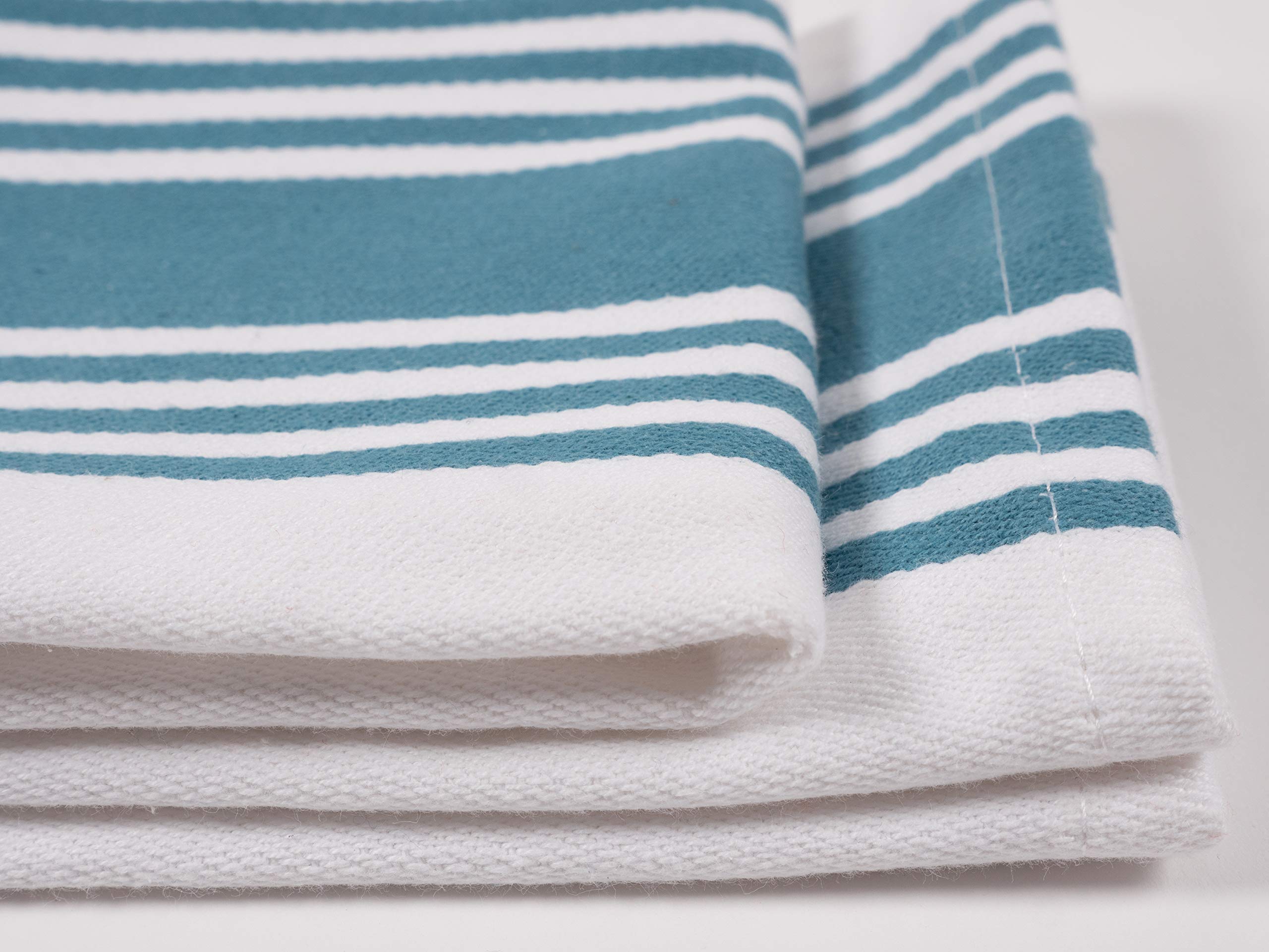 KAF Home Set of 4 Centerband and Waffle Flat Kitchen Towels | 18 x 28 Inch Absorbent, Durable, Soft, and Beautiful Kitchen Towels | Perfect for Messes and Drying Dishes - Teal