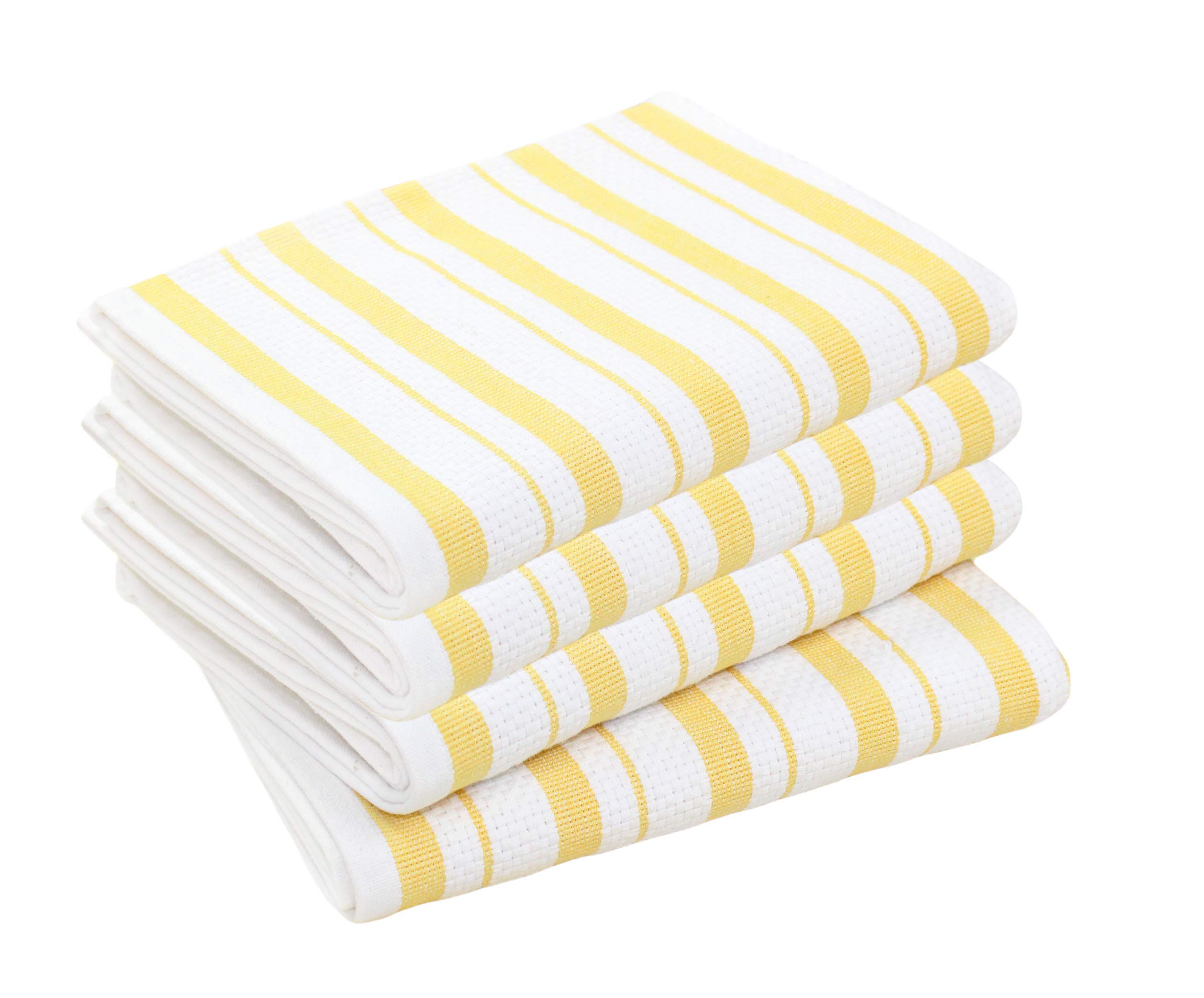 COTTON CRAFT Oversized Kitchen Towels -4 Pack 100% Cotton Basketweave Tea Dish Towels - Absorbent Reusable Low Lint Quick Dry - Cooking Drying Restaurant Bar Cleaning Cloth Napkin -20x30 Yellow Stripe