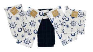 summer kitchen dish towel set: fun nautical anchor captains wheel design, set of 2 (nautical)