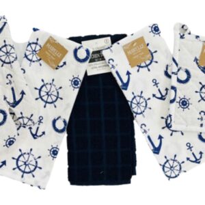 Summer Kitchen Dish Towel Set: Fun Nautical Anchor Captains Wheel Design, Set of 2 (Nautical)