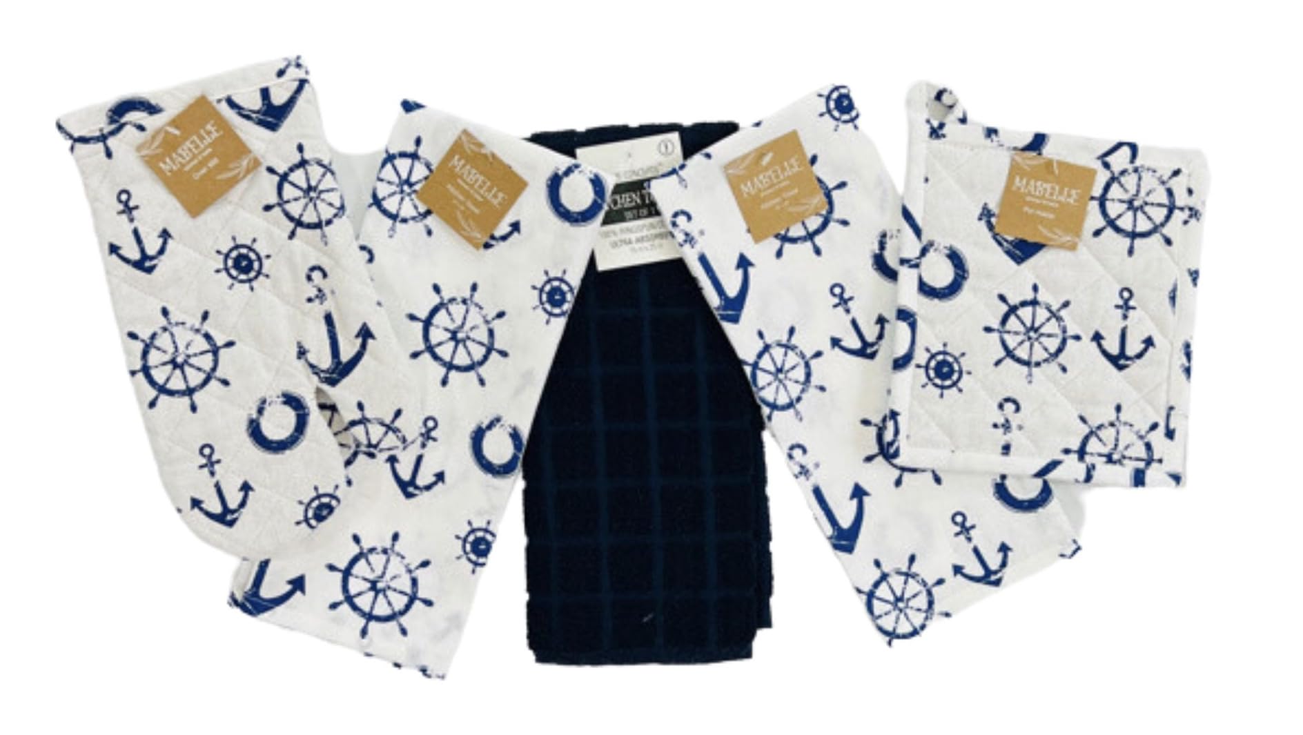 Summer Kitchen Dish Towel Set: Fun Nautical Anchor Captains Wheel Design, Set of 2 (Nautical)