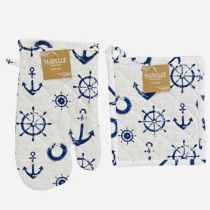 Summer Kitchen Dish Towel Set: Fun Nautical Anchor Captains Wheel Design, Set of 2 (Nautical)