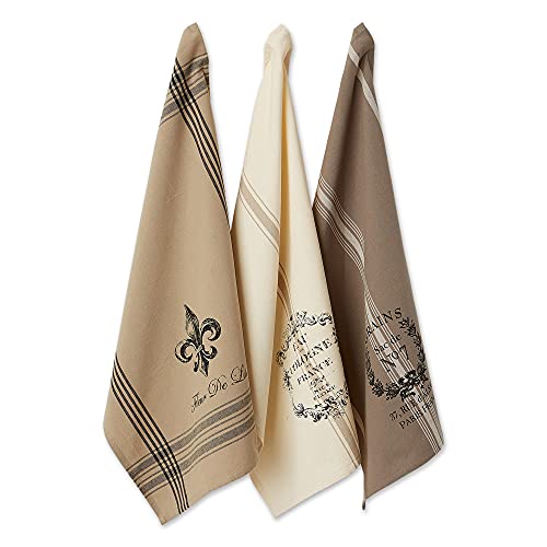 DII French Style Tabletop Kitchen Collection, Dishtowel Set, 18x28, Assorted French Grain, 3 Piece