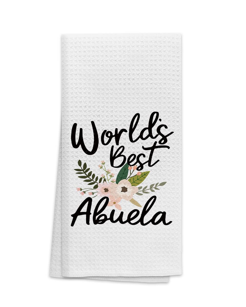 OHSUL World's Best Abuela Spanish Floral Highly Absorbent Kitchen Towels Dish Towels Dishcloth,Grandma Hand Towels Tea Towel for Bathroom Kitchen Decor,Grandma Abuela Birthday Gifts