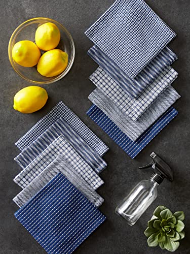 DII Ultra Absorbent, Everyday Cotton Kitchen Towels, Dishcloth Set, Assorted Blue, 5 Piece