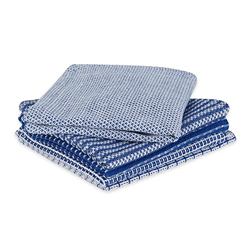 DII Ultra Absorbent, Everyday Cotton Kitchen Towels, Dishcloth Set, Assorted Blue, 5 Piece