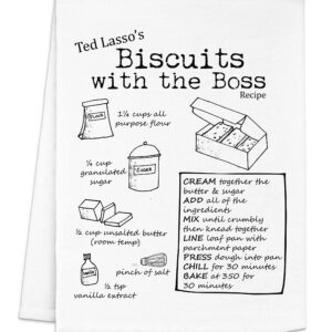 Funny Kitchen Towel, Biscuits With The Boss, Flour Sack Dish Towel, Sweet Housewarming Gift, White