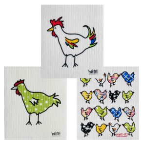 wet-it! swedish dishcloth set (chickens set 3)