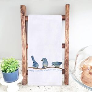 Blue Birds Flower Kitchen Dish Towel 18 x 28 Inch Set of 2, Seasonal Spring Summer Hydrangea Tea Towels Dish Cloth for Cooking Baking