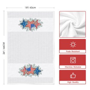 Artoid Mode Stripes Eucalyptus Leaves American Flag Stars Heart Veterans Day Kitchen Towels Dish Towels, 18x26 Inch Decoration Hand Towels Set of 2