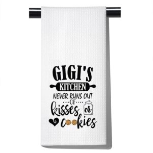 pofull mother's day gigi tea towel kitchen decor grandma dish towel gigi's kitchen never runs out of kisses and cookies (gigi towel)