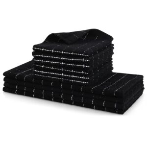 homaxy kitchen towels and dishcloths set, 12 x 12 and 13 x 28 inches, set of 10 bulk cotton terry kitchen towels set, checkered designed, soft and super absorbent dish towels, black