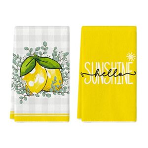 artoid mode eucalyptus leaves lemons summer kitchen towels dish towels, 18x26 inch hello sunshine holiday decoration hand towels set of 2