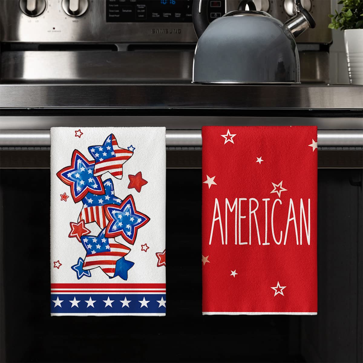 Artoid Mode American Freedom Stripes Stars Gnomes 4th of July Kitchen Towels Dish Towels, 18x26 Inch Seasonal Patriotic Liberty Decor Hand Towels Set of 4