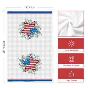 Artoid Mode Buffalo Plaid American Flag Stars 4th of July Kitchen Towels Dish Towels, 18x26 Inch Eucalyptus Leaves Patriotic Liberty Decor Hand Towels Set of 4