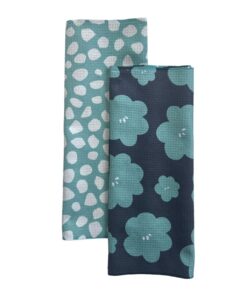 desert aqua 2 pack || not your ordinary kitchen towels || dish towels || tea towels || waffle weave microfiber || designer prints || highly absorbent || hanging hook (turquoise)