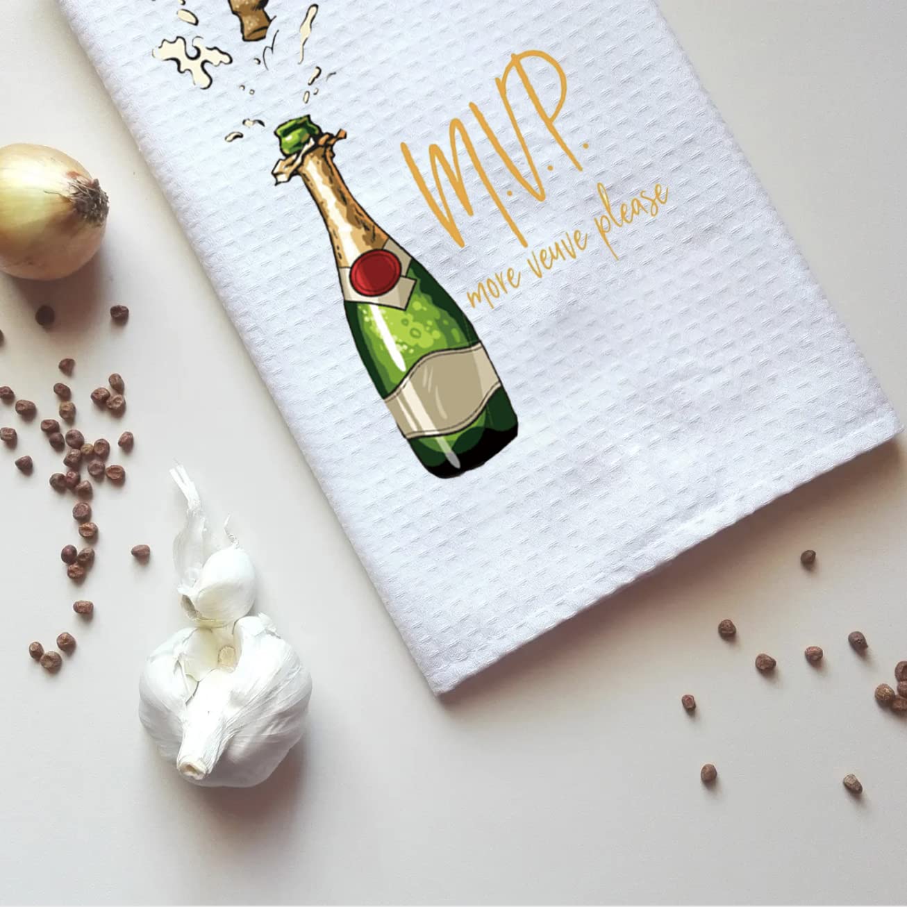 Funny Champagne Lover Gift Home Champagne Bar Decor Champagne Themed Flour Sack Kitchen Towel Dish Towel (MVP Towel)