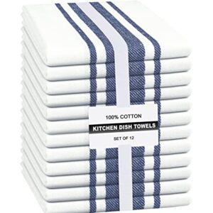 Linen Hub Set of 12 Kitchen Dish Towels Cotton 15x25 Absorbent Durable Washable, Tea Towels, Dish Cloths, Bar Towels, Cleaning Towels, Kitchen Towels with Hanging Loop, Blue White