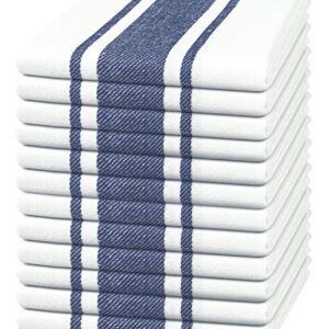 Linen Hub Set of 12 Kitchen Dish Towels Cotton 15x25 Absorbent Durable Washable, Tea Towels, Dish Cloths, Bar Towels, Cleaning Towels, Kitchen Towels with Hanging Loop, Blue White