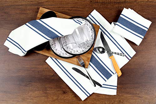 Linen Hub Set of 12 Kitchen Dish Towels Cotton 15x25 Absorbent Durable Washable, Tea Towels, Dish Cloths, Bar Towels, Cleaning Towels, Kitchen Towels with Hanging Loop, Blue White