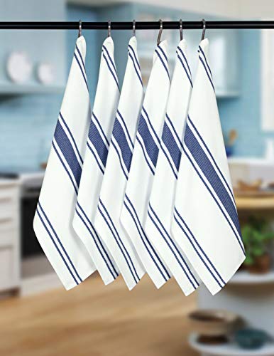 Linen Hub Set of 12 Kitchen Dish Towels Cotton 15x25 Absorbent Durable Washable, Tea Towels, Dish Cloths, Bar Towels, Cleaning Towels, Kitchen Towels with Hanging Loop, Blue White