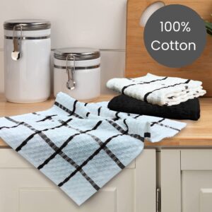 Linen Hub Terry Kitchen Dish Towels for Drying Dishes Set of 8, Soft Absorbent Tea Towel, Farmhouse Kitchen Towels with Hanging Loop, 100% Cotton Kitchen Towels for Easter, Christmas 15x25 Black White