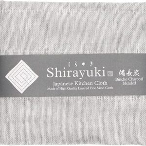 Shirayuki Japanese Kitchen Cloth Bincho Charcoal Blended. Made of Layered Fine Mesh Cloth. Dish Wipe, Table Wipe, Hand Wipe. Made in Japan. Bincotan Charcoal.