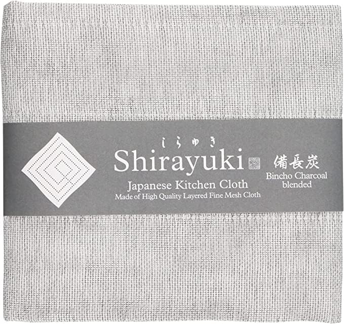 Shirayuki Japanese Kitchen Cloth Bincho Charcoal Blended. Made of Layered Fine Mesh Cloth. Dish Wipe, Table Wipe, Hand Wipe. Made in Japan. Bincotan Charcoal.